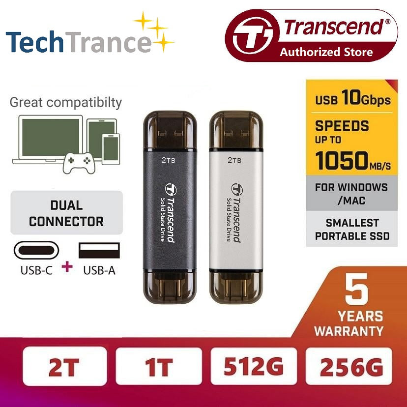Transcend ESD310 Type C & USB A Portable SSD High Speed Data Transfer ...